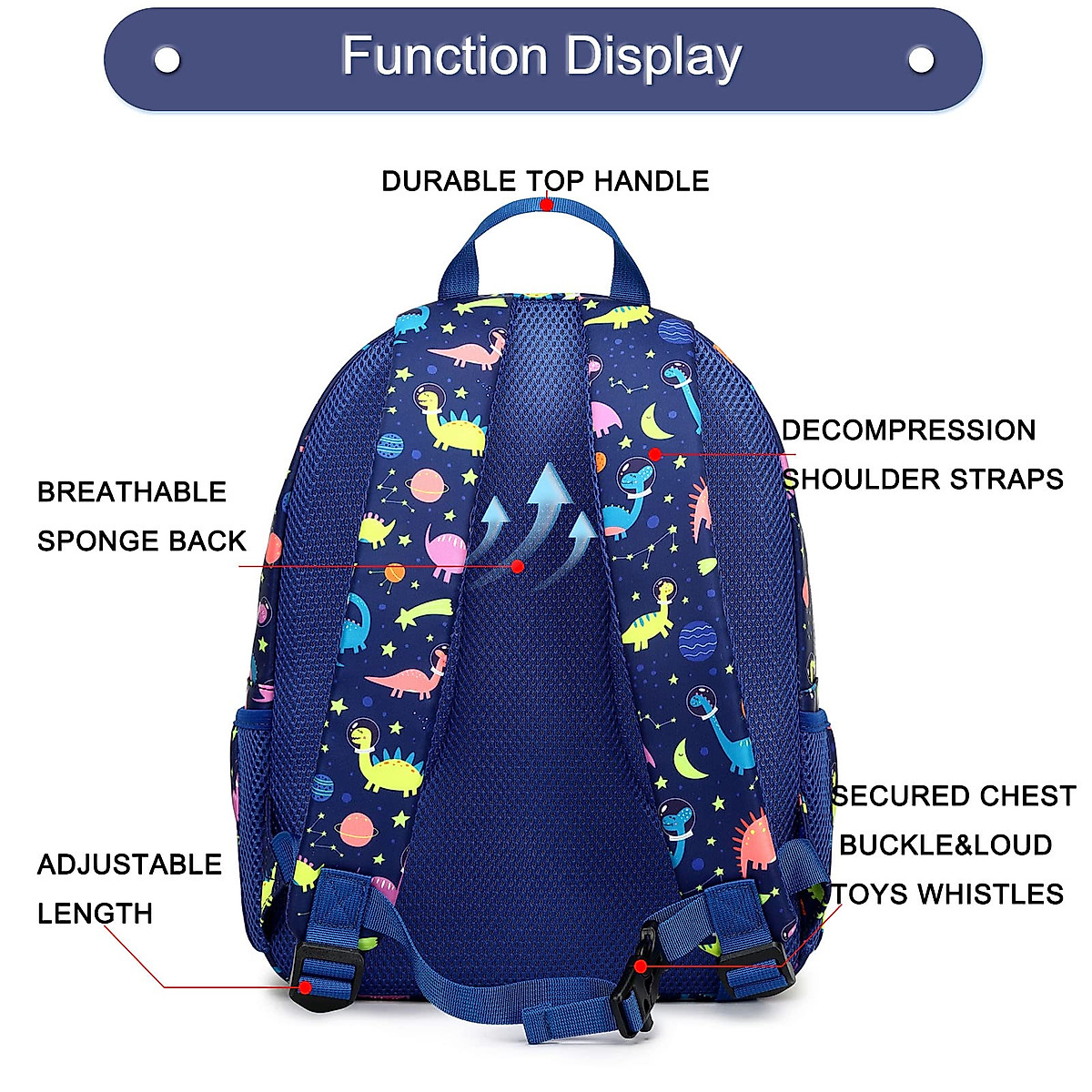 Backpack Toddler Girl, 13.80" x 11.02" x 4.72" Unicorn Backpacks with Adjustable Padded Shoulder Straps For Age 3-6 (Dark Blue Dinosaur)