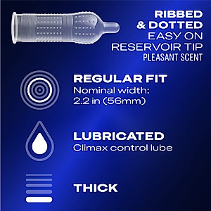 Condoms, Ultra Fine, Ribbed, Dotted with Delay Lubricant, Durex Performax Intense Natural Rubber Latex Condoms, 3 Count, Contains Desensitizing Lube for Men, FSA & HSA Eligible