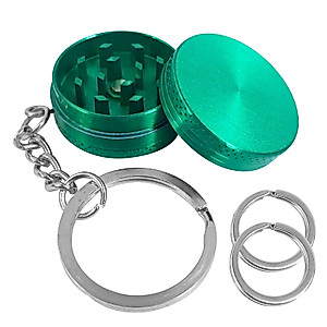 yacool Mini Metal Key Chain Spice Grinder 1.18 inch Green, with 25mm Diameter Metal Key Chain Rings*2, Cute Key Chain grinder for Men and Women