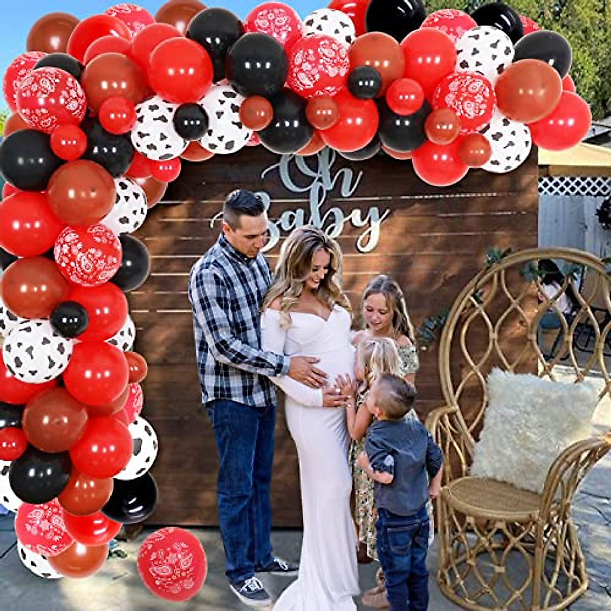 Western Cowboy Baby Shower Decorations for Boy, Red and Black Balloon Garland Arch Kit, A Little Cowboy Is on The Way Backdrop for Wild West Baby Shower Decorations