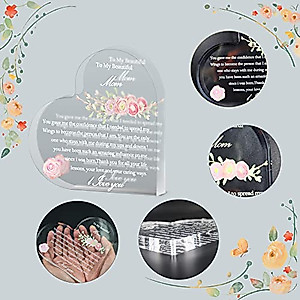 Mother's Day Gift from Daughter & Son,Acrylic Heart Sculpture Table Plaque to My Beautiful Mom keepsake Gift for Mother's Day Birthday Present