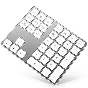 HoRiMe Bluetooth Number Pad, Rechargeable Wireless Numeric Keypad Slim 34-Keys Aluminum Number Keypad External Data Entry Compatible for Laptop
