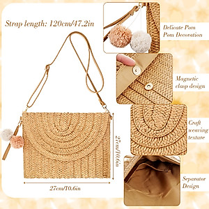 Jiuguva Shoulder Bag Crossbody Bag Women's Sun Straw Hat Retro Round Sunglasses Long Leaf Pendant Dangle Necklace 4 Pairs Bohemian Acrylic Rattan Metal Earrings Jewelry Set(Rustic Style)