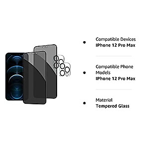 HXL [2+2 Pack] iPhone 12 Pro Max Privacy Screen Protector with Camera Lens Protector Full Coverage Anti-Spy Tempered Glass Film 9H Hardness Upgrade Edge Protection Easy Installation Bubble Free