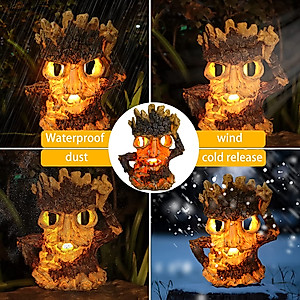 Solar Lanterns Outdoor Tiki Statue Lights Large Stump on Fire Figurine Flickering Flame Solar Halloween Light Waterproof Patio Decoration for Table Deck Garden Yard Lawn Porch Garden Holiday (1 Pack)