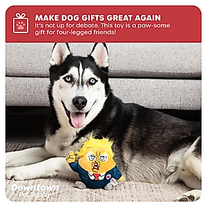 Downtown Pet Supply President Chomp Political Dog Toy - Novelty Political Parody, Dog Chew Toy with Squeaker - Trump Dog Toy Plush Design with Double Stitching
