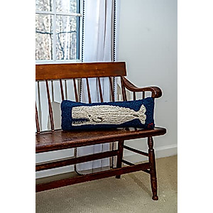Chandler 4 Corners Artist-Designed Moby Dick Whale Hand-Hooked Wool Decorative Throw Pillow (8” x 24”) Marine Life Pillow for Couches & Beds - Easy Care & Low Maintenance - Nautical & Ocean Pillow