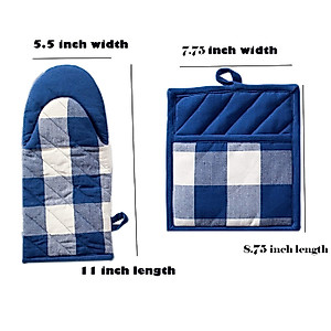 Cotton Oven Mitts and Pot Holder Sets Buffalo Check 4 Pack Heat Resistant Recycled Quilted Cotton Breathable Fabric Comfortable for Kitchen Cooking Baking