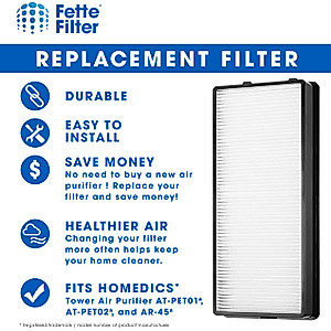 Fette Filter - at-OFL True Hepa Replacement Filter Compatible with HoMedics TotalClean True HEPA Tower Air Purifier Model AT-PET01 AT-PET02 and AR-45 Part Number at-OFL (Pack of 4)