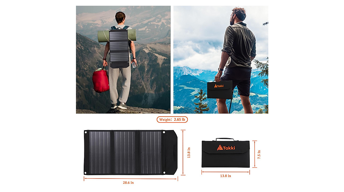 Takki 30W Foldable Solar Panel, Portable Solar Charger Kit with USB ...