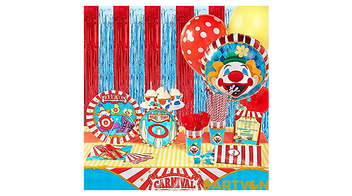Circus Carnival Red Blue Tinsel Curtains | Dr Seuss Decor