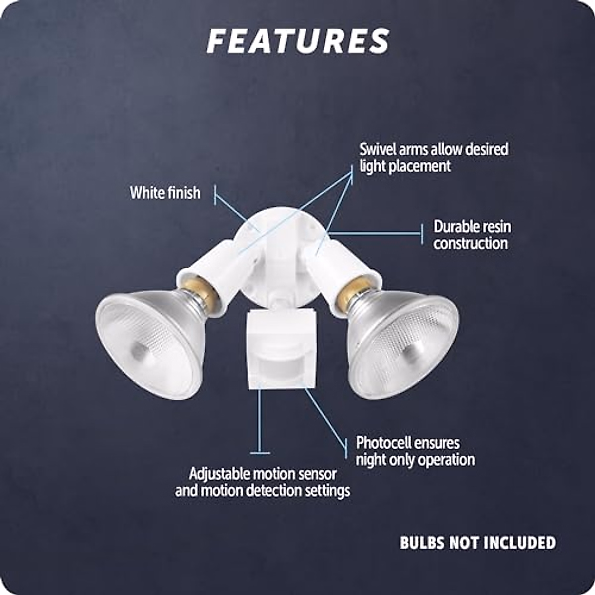 Globe Electric 17000269 110-Degree 240 W Twin Head White Hardwired Motion Sensor Security Flood Light, Spotlight, Outdoor, Outside House Lights
