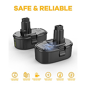 AYTXTG 2Pack 6.5Ah Lithium Battery Replace for Dewalt 18V XRP Ni-Cad Battery DC9096 DC9098 DC9099 DE9039 DE9095 + 2 Port DC9320 Fast Dual Charger for Dewalt 7.2V-18V XRP NI-CD NI-MH Battery
