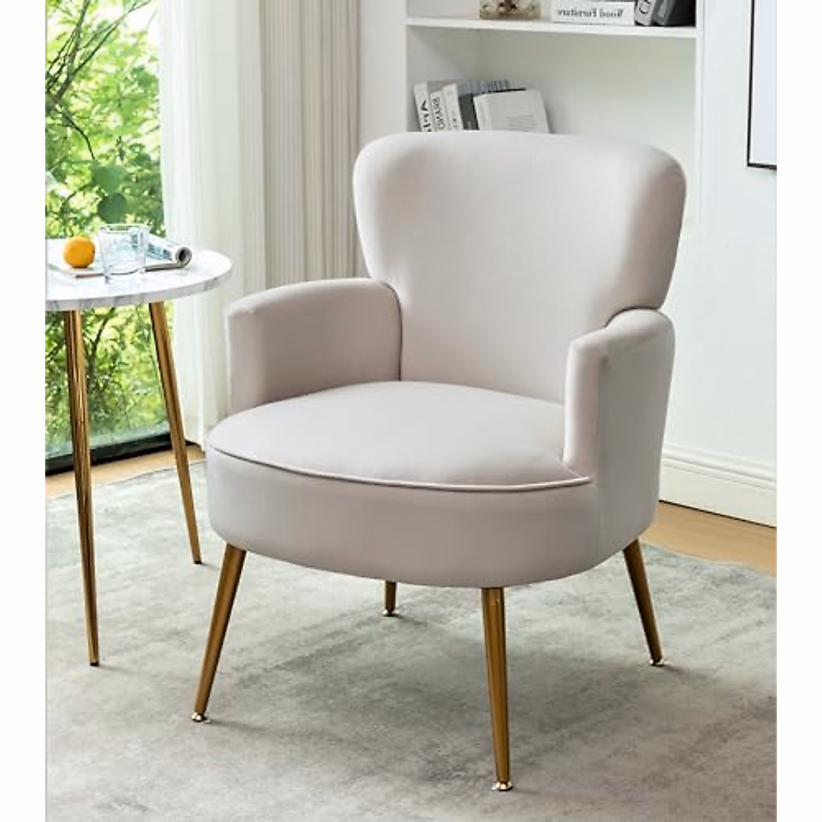 US Pride Furniture Stylish Velvet Armchair with Gold Metal Legs, Comfortable Accent Chair for Modern Living Room, Bedroom, Vanity Desk, and Entryway in Small to Mid-Size Spaces, Medium, Ivory