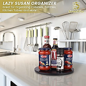 Lazy Susan for Kitchen Organizer - 9-Inch Bamboo Lazy Susan Turntable for Cabinet Pantry Table or Countertop Organization and Storage, Black