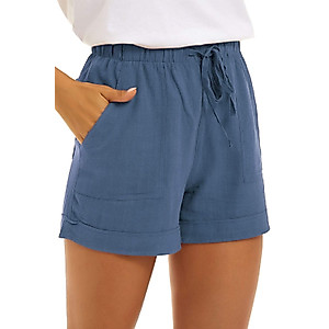 SWEET POISON Womens Tall Lounge Pants Elastic Waist Cute Travel Linen Beach wear Short Overalls Belts Lightweight Drawstring Summer Running Pants Dusty Blue XL