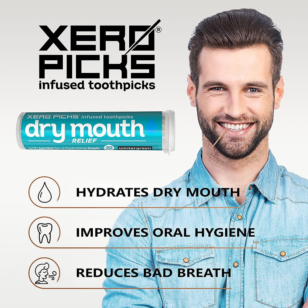 Xero Picks Dry Mouth - Infused Flavored Toothpicks for Long Lasting Fresh Breath & Dry Mouth Prevention (1 Pack - Wintergreen)