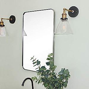 GRACTO 20x30 inch Brushed Nickel Stainless Steel Metal Framed Bathroom Mirror for Wall Mounted Rounded Rectangular Bathroom Vanity Mirror