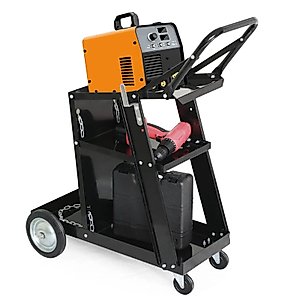 Henf 3 Tiers Rolling Welding Cart MIG TIG ARC Plasma Cutter Machine Heavy Duty Welding Welder Cart with Tank Storage & 2 Cable Hooks & Safety Chain,180 Lb Capacity