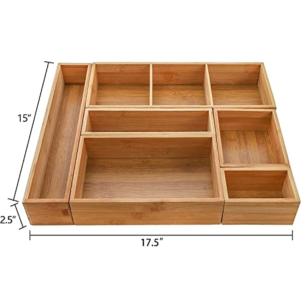 YOUEON Set of 6 Bamboo Drawer Organizer Storage Box, Adjustable Cutlery Tray Utensil Tray Silverware Organizer Multi-Use for Desk, Closet, Bathroom, Office, Makeup, Jewelry
