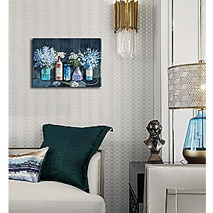 HKDGOKA Bathroom Wall Art - White Flower in Blue Vase Bathroom Decor - Paintings,Modern Canvas Wall Art Decor Artworks Pictures for Living Room Bedroom Kitchen Decoration,12x16 inch