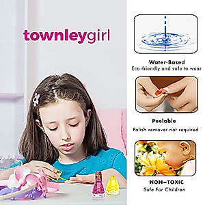 Townley Girl Disney Princess Non-Toxic Peel-Off Water-Based Safe Quick Dry Nail Polish| Gift Kit Set for Kids Girls| Glittery and Opaque Colors| Ages 3+ (18 Pcs)