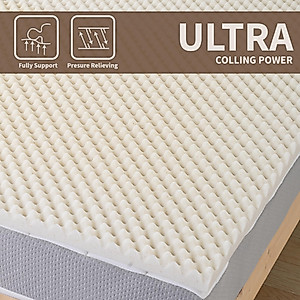 Nutan, 1-Inch Convoluted Copper-Infused Memory Foam Mattress Toppers, Cooling and Pressure Relieving with Airflow Design, Twin, Beige