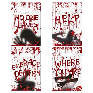 Whaline 60Pcs Halloween Party Favor Bags Bloody Ghost Plastic Gift Bags Scary Words Treat Bags Candy Goodies Bags for Halloween Horror Theme Birthday Party Snacks Cookies Packing Supplies