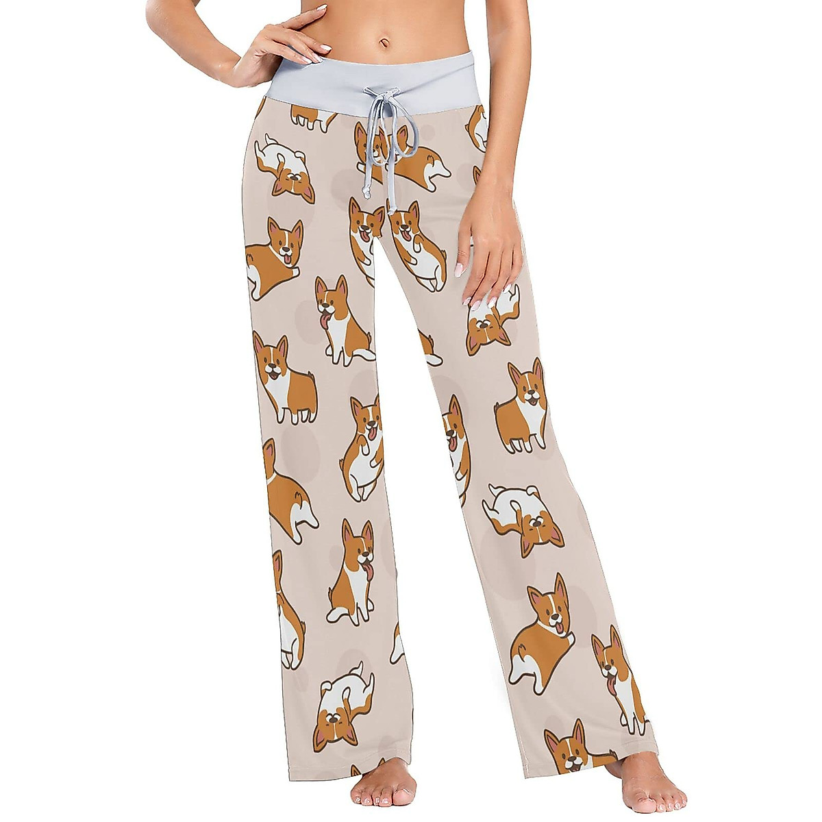 Women's Pajama Pants Little Corgi Sleepwear Lounge Pajama Bottoms Flesh-Colored M