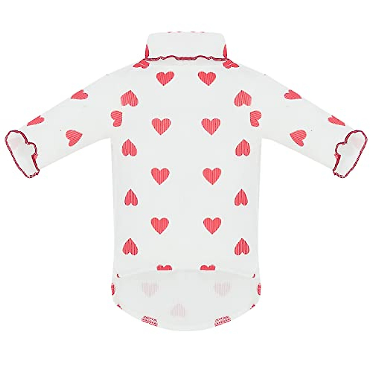 Cute Soft Dog Vest Roll Collar Breathable Doggy Shirts Clothes with Red Heart for Small and Medium Dogs and Cats Birthday Holiday Party (White-red, M)
