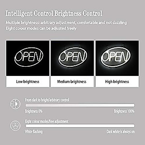 AMEVRGTHS Open Neon LED Sign Light for Business Window, 8 LED Lighting Modes, 16"x 10", Battery/USB Powered with Remote Control Adjustable Brightness for Door Sign Birthday Party Christmas (White)