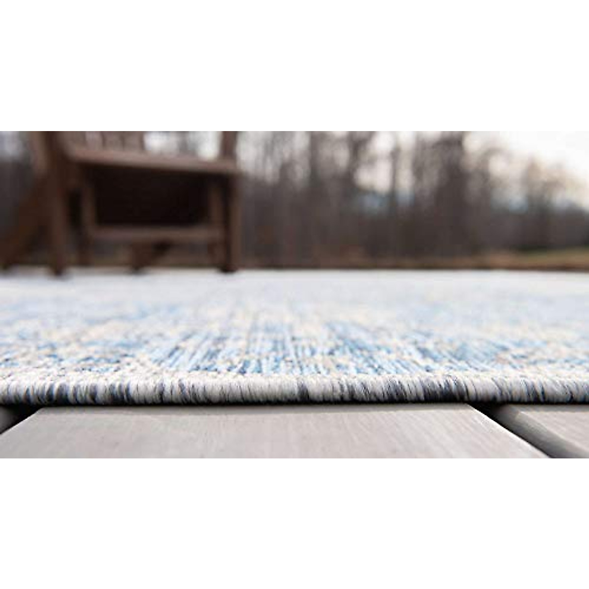 Unique Loom Outdoor Traditional Collection Area Rug - Timeworn (9' x 12' Rectangle, Blue/ Gray)