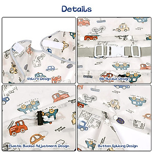 Vicloon Coverall Baby Feeding Bib, 2 In 1Weaning Bibs Attaches to Highchair and TableWeaning, Long Sleeve Bib with Waterproof, Baby Bibs for Feeding, Adjustable,Machine Washable(Car Pattern)