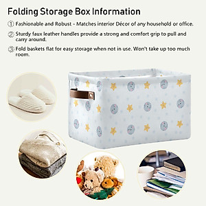 KEEPREAL Cute Moon Stars Storage Basket Bin, Large Cube Storage Box Canvas Collapsible Storage Organizer for Home Office Closet - 15 L x 11 W x 9.5 H