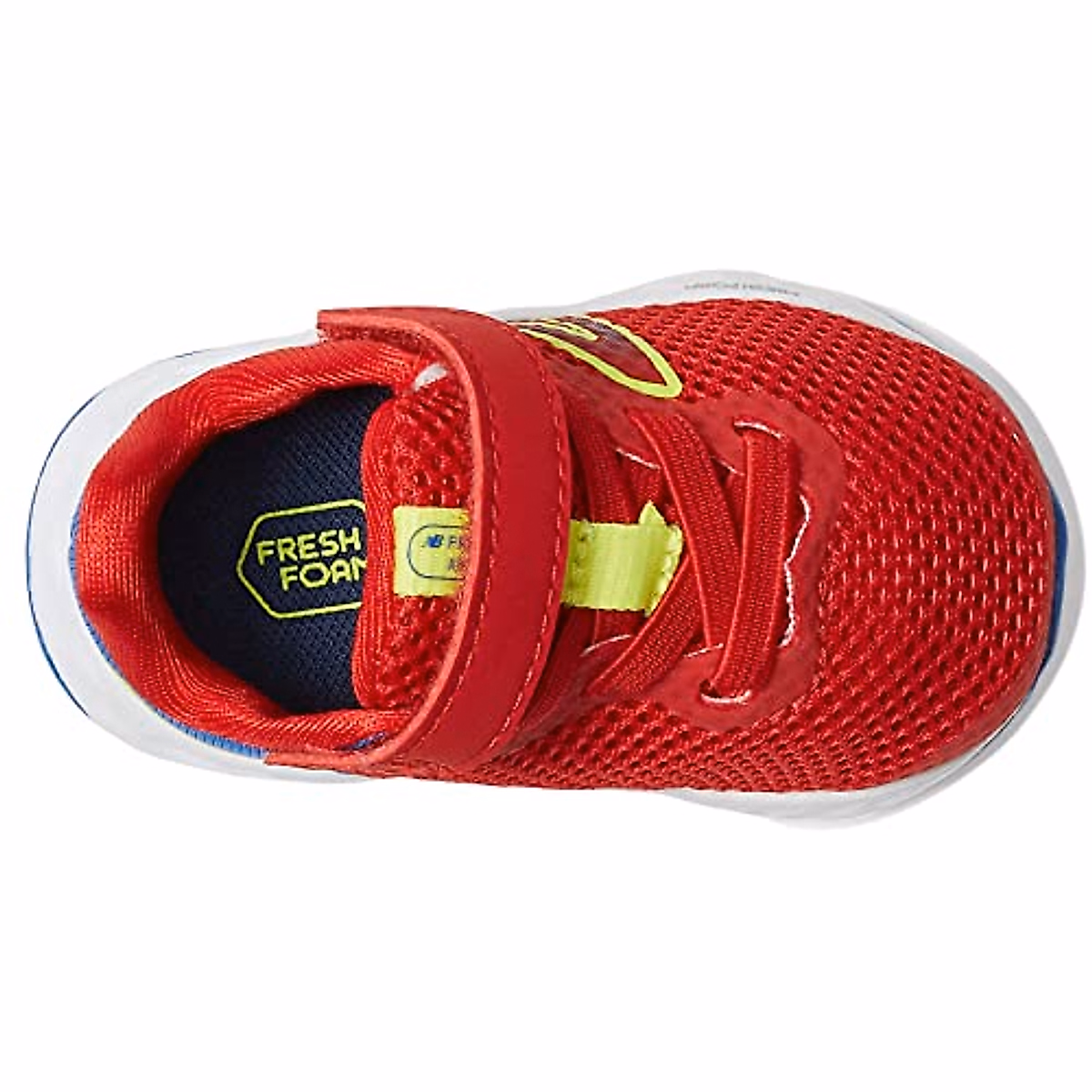 New Balance KIds Arishi Fresh Foam v4 Sneaker, TEAM RED/MARINE BLUE/COSMIC PINEAPPLE, 4.5 M Big Kid (8-12 Years)