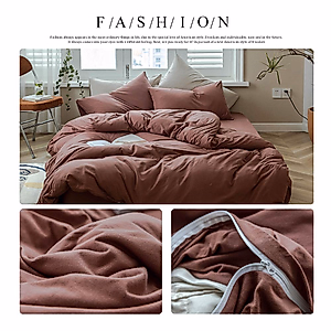 AMWAN Brick Red Duvet Cover Twin Knitted Cotton Solid Color Bedding Set Simple Style Jersey Knit Cotton Comforter Cover Solid Red Bedding Collection 1 Duvet Cover with 2 Pillowcases Twin