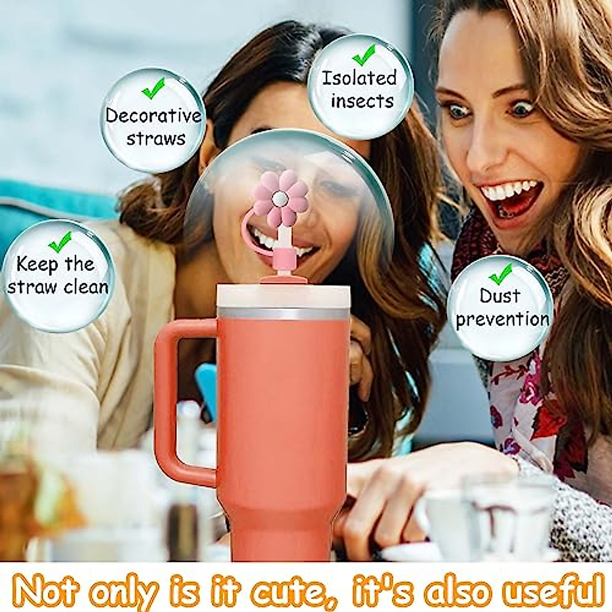 AIERSA Straw Cover for Stanley Cup,8Pcs Flower Straw Covers Compatible with Stanley 30&40oz and Simple Modern with Handle Tumbler with Handle,Silicone Straw Topper Caps for Stanley Cups Accessories