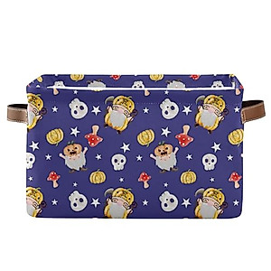 Halloween Gnome Mushroom Storage Basket Bins Decorative Toy Laundry Basket Organization with Handles for Living Room Clothes Nursery Closet Shelf Playroom,1 pcs
