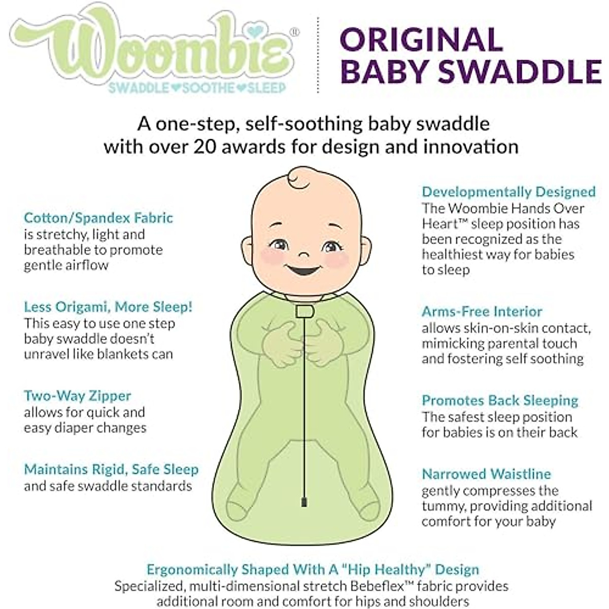 Woombie Simply Baby Swaddling Blanket I Soothing, Cotton Baby Swaddle I Wearable Baby Blanket, Pink Blush, 0-3 Months