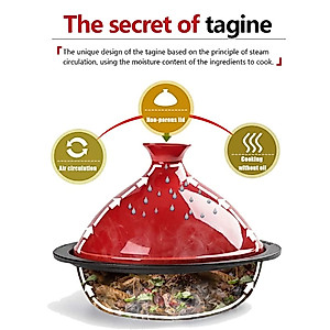 Tagine Pot Enameled Cast Iron Tajine Cooking Pot Tajine with Ceramic Cone-Shaped Closed Lid Traditional Slow Cook Tajin Casserole Pan,Green