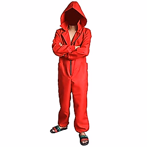 Angelaicos Unisex Red Jumpsuits Mask Halloween Party Costume Full Set (M)