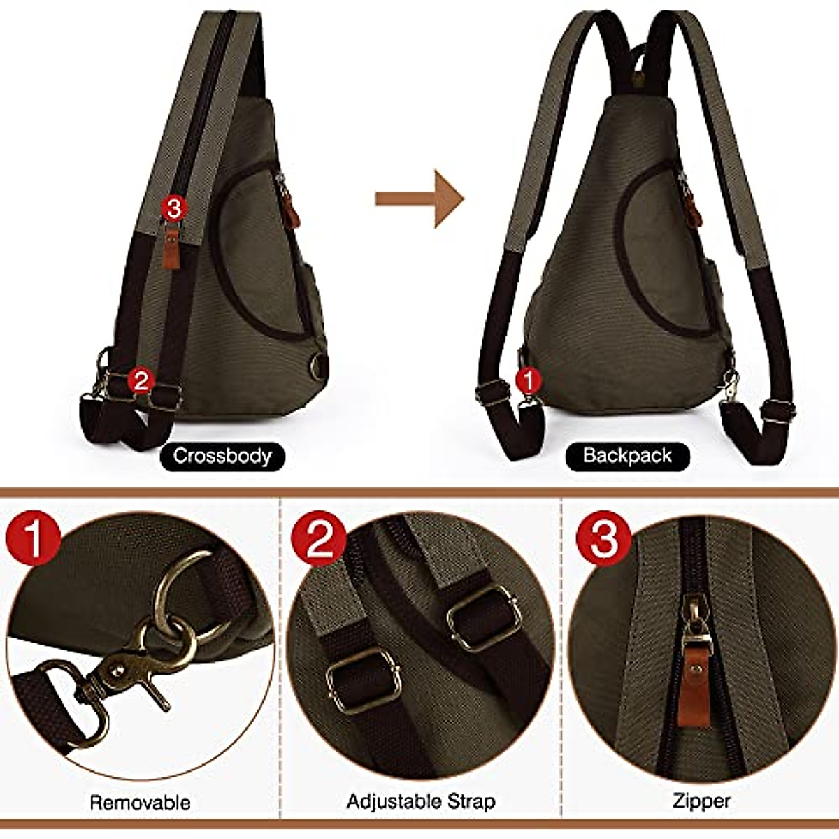 HuxFam Small Sling Crossbody Backpack Multipurpose Casual Daypack Backpacks Outdoor Cycling Hiking Travel