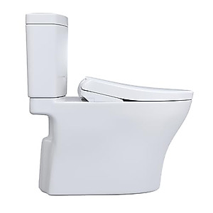 TOTO WASHLET - Aquia IV Two-Piece Elongated Dual Flush 1.28 and 0.9 GPF Toilet and Contemporary WASHLET S7 Contemporary Bidet Seat, Cotton White - MW4464726CEMGN#01