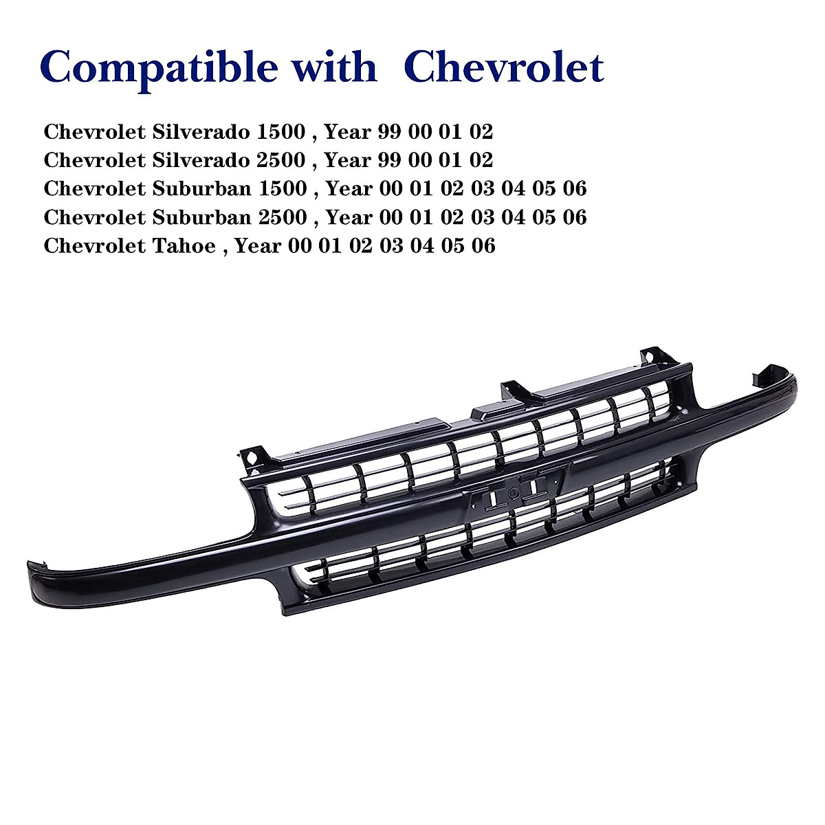 JustDrivably Front Grille Grill Assembly Black Compatible With Chevrolet Silverado 1500 2500 1999-2002 & Suburban 1500 2500 & Tahoe 2000-2006