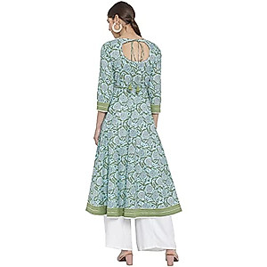 Yash Gallery Women's Plus Size Cotton Floral Printed Anarkali kurta (Blue)