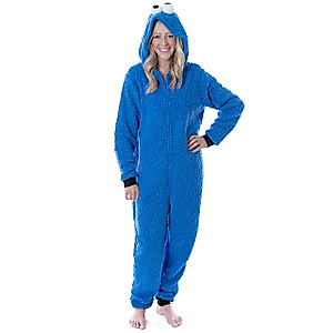MJC International Sesame Street Adult Cookie Monster Sherpa Union Suit Costume Pajama For Men Women (Large), Cookie Blue