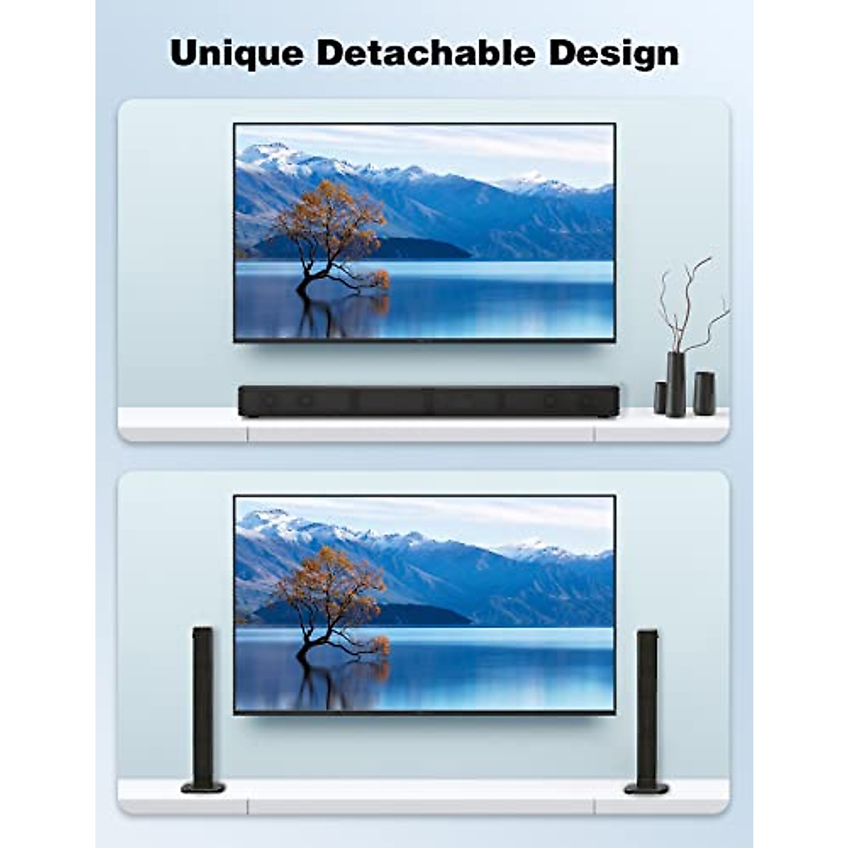 Puxinat 2 in 1 Separable Sound Bars for TV, 2.2 Channel 32Inch Bluetooth 5.0 TV Speaker for Surround Sound System, Built-in Dual Subwoofer, Bass Adjustable, Remote Control Included