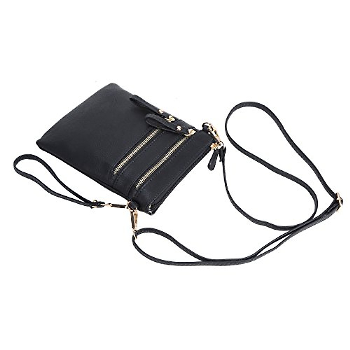 Solene Women's Faux Leather Organizer Multi Zipper Pockets Handbag With Detachable Wristlet Crossbody Bag-WU002(Black)