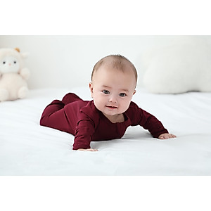 GUISBY Long Sleeve Sleepers Baby, Rayon Footed Pajamas Long Sleeve with Mitten Cuffs 3-6 Months Maroon