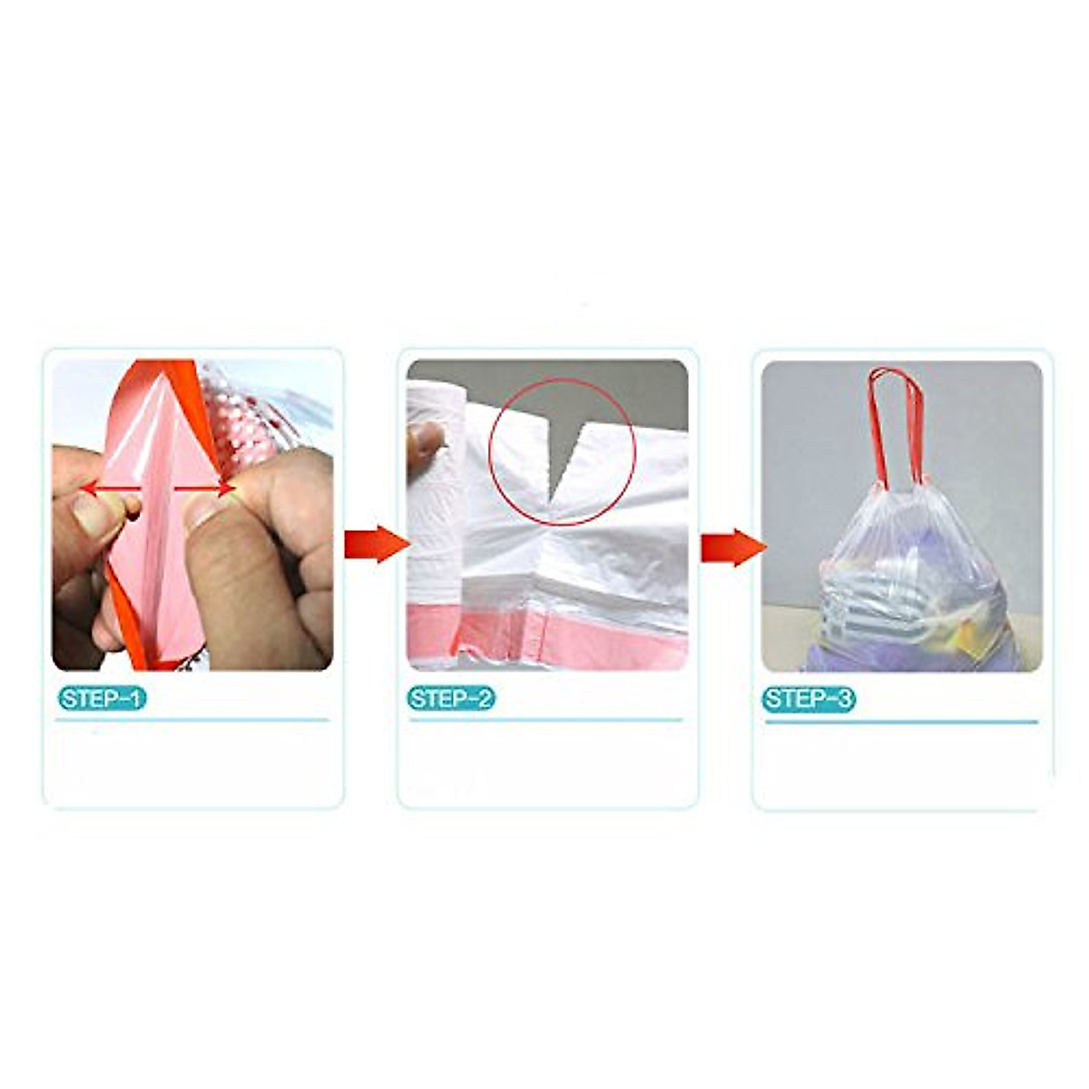 Wuyue Hua 13GAL Drawstring Bin Liner Refuse Sacks Waste Garbage Rubbish Bags White 49.2L 61X71.1CM 18counts